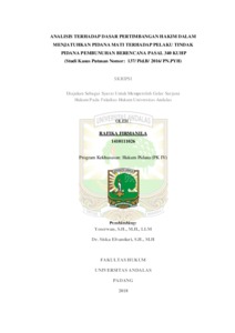 ANALISIS TERHADAP DASAR PERTIMBANGAN HAKIM DALAM MENJATUHKAN PIDANA MATI TERHADAP PELAKU TINDAK ...